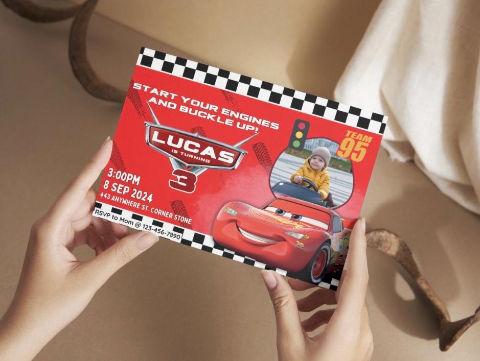 Red Lightning Racecar Birthday Invitation Printable Red Cars Birthday ...
