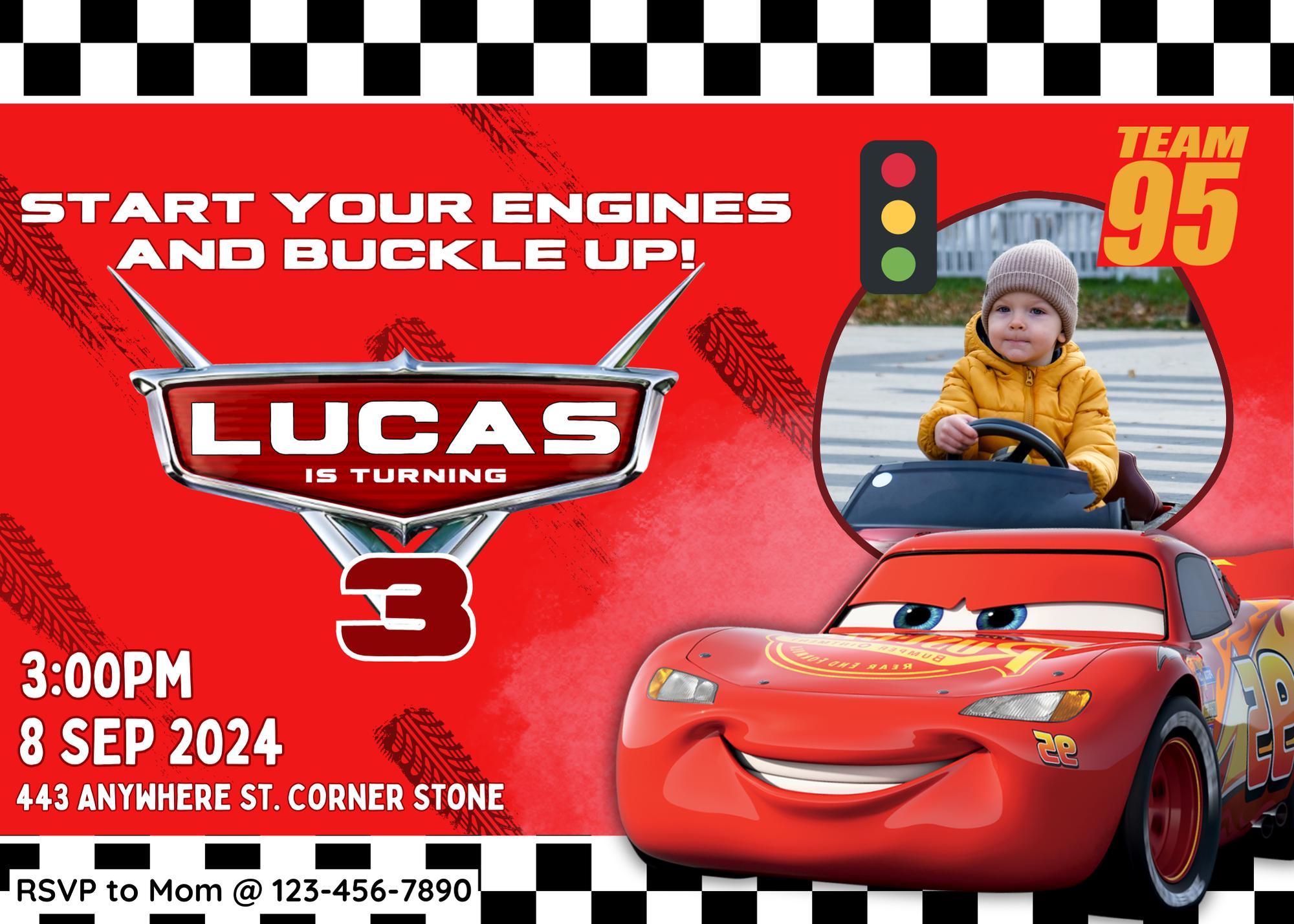 Red Lightning Racecar Birthday Invitation Printable Red Cars Birthday ...