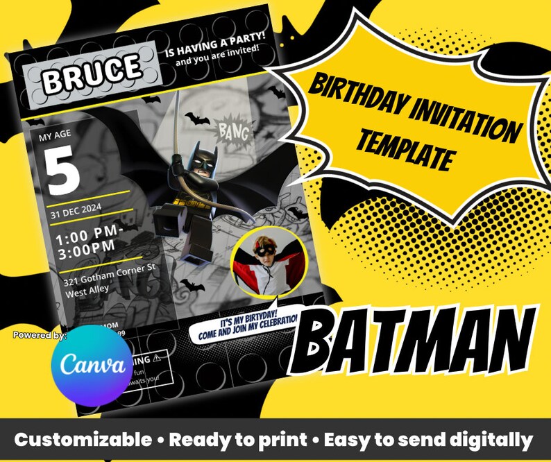Customizable Batman-themed Digital Invitation Template Perfect for ...