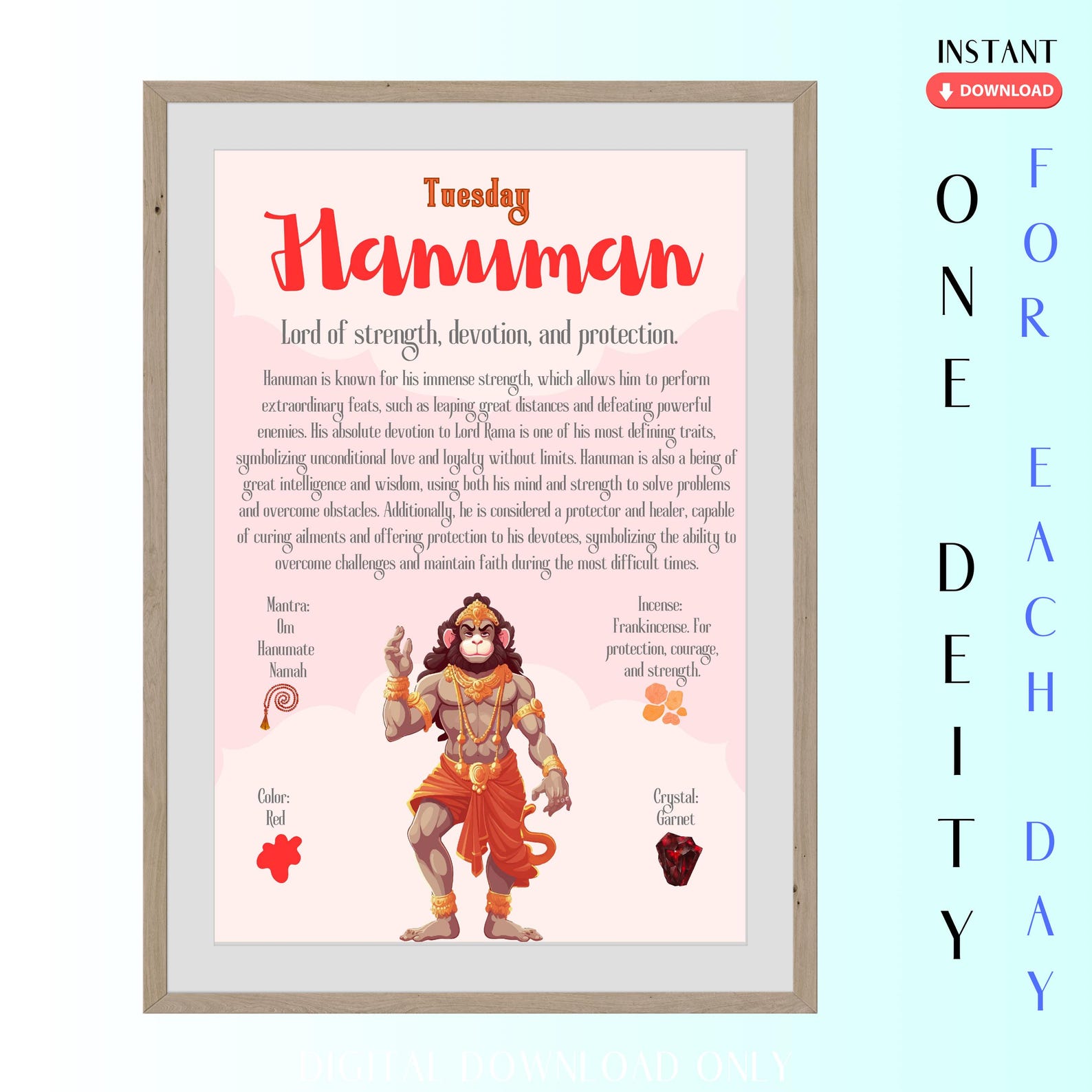 One Deity for Each Day - Hindu Deity Wall Art Set - 7 Digital Artworks ...