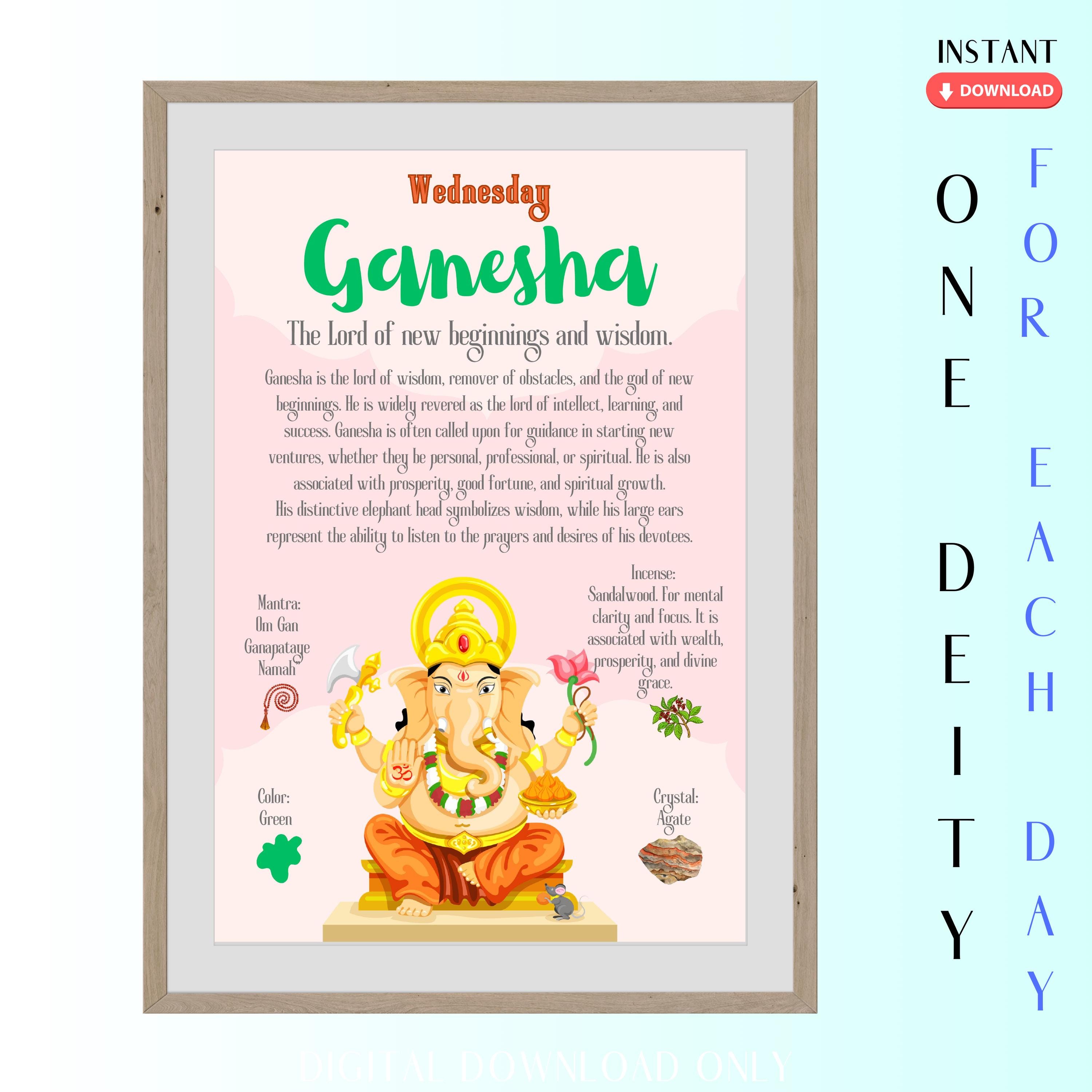 One Deity for Each Day - Hindu Deity Wall Art Set - 7 Digital Artworks ...