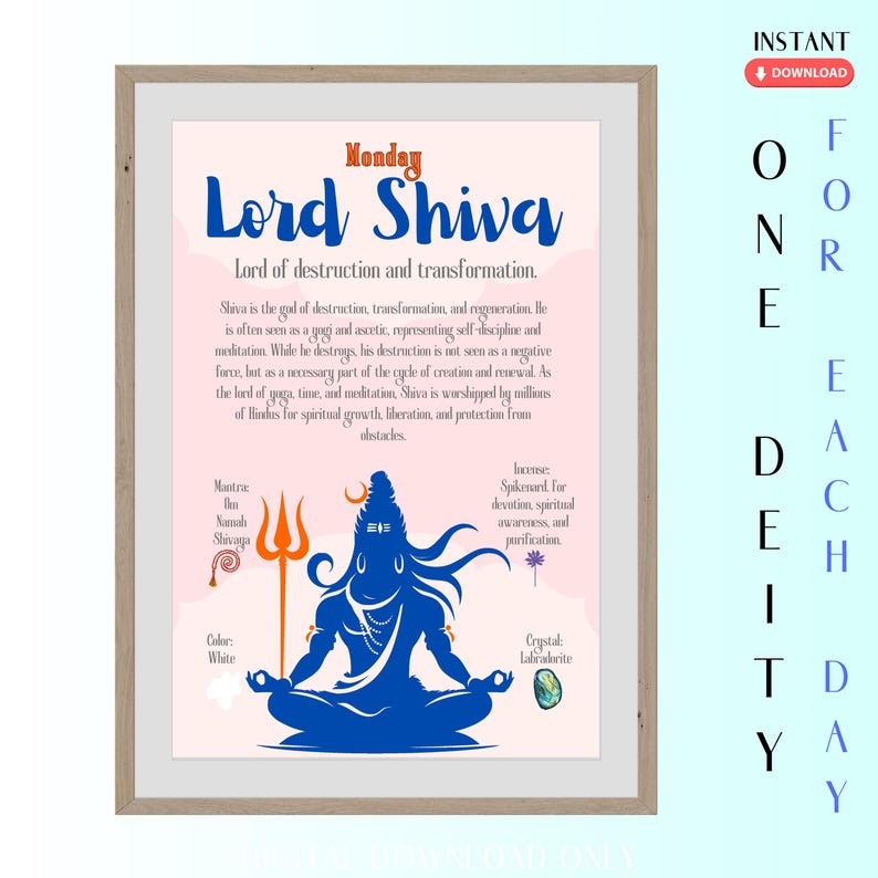 One Deity for Each Day - Hindu Deity Wall Art Set - 7 Digital Artworks ...