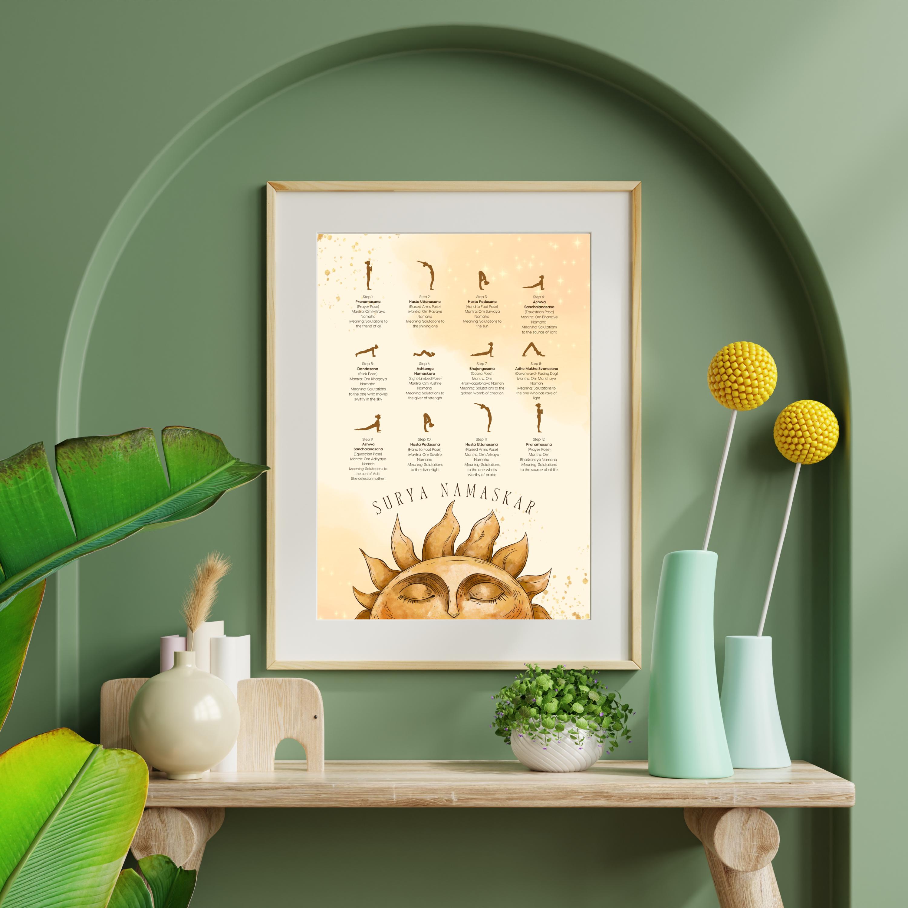 Surya Namaskar Digital Art, Sun Salutation Yoga Poses & Mantras ...