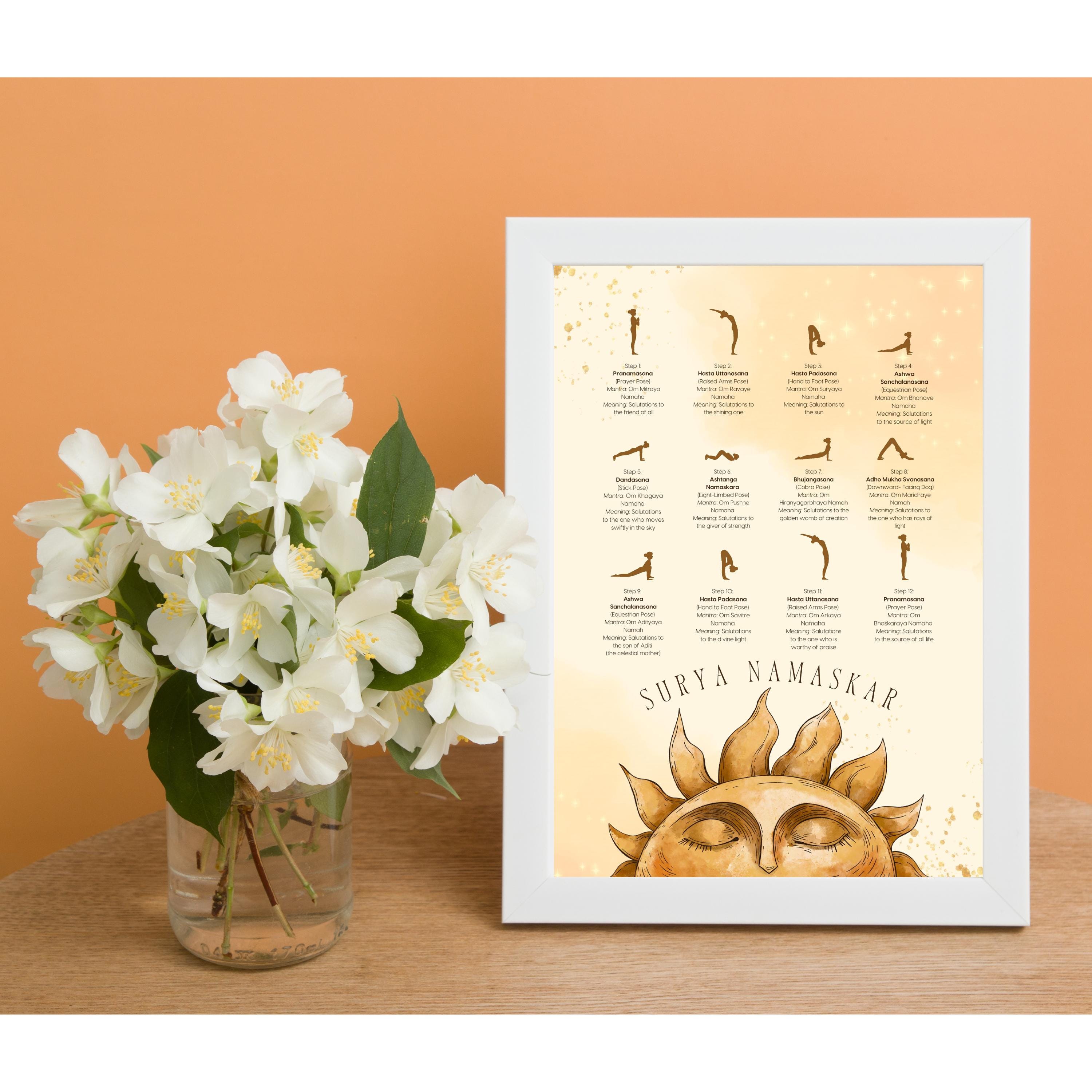 Surya Namaskar Digital Art, Sun Salutation Yoga Poses & Mantras ...