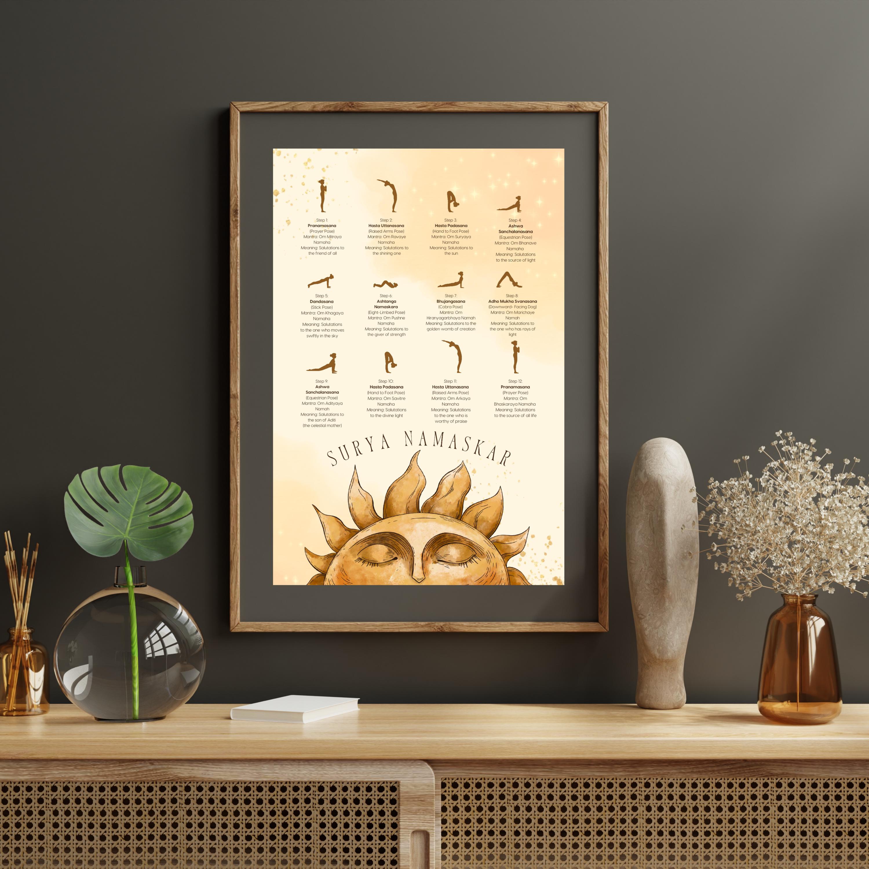Surya Namaskar Digital Art, Sun Salutation Yoga Poses & Mantras ...
