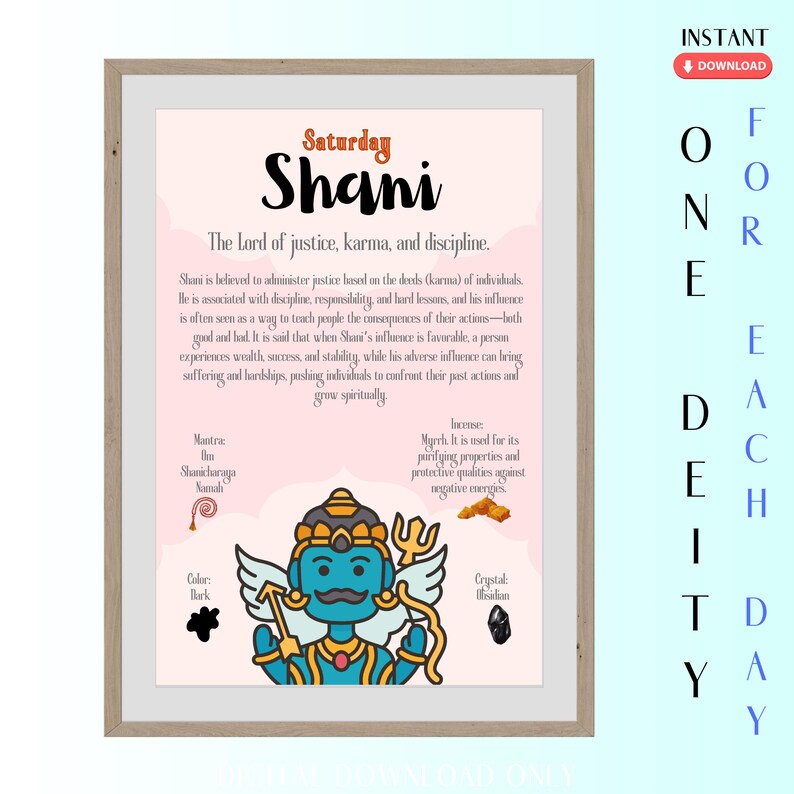 One Deity for Each Day - Hindu Deity Wall Art Set - 7 Digital Artworks ...