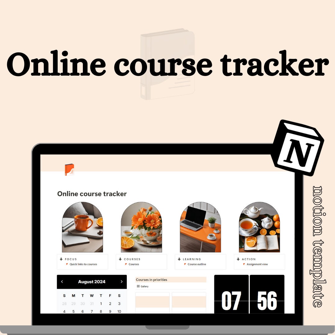 Notion Template Online Course Tracker | Editable Notion Dashboard ...