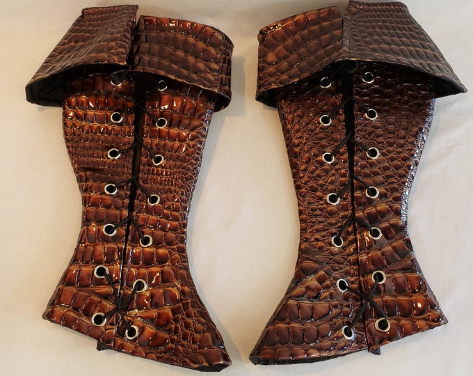Boot Spats Faux Boots Fake Boot Tops Lace up Alligator Vinyl - Etsy