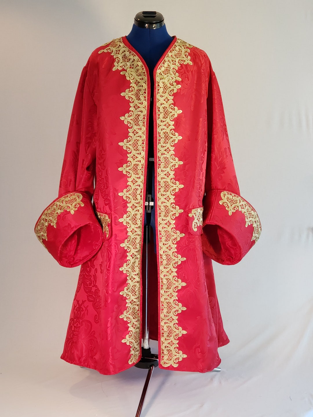 Historical Jacket Louis XIV Dandy Pirate Captain Hook Red Jacquard ...