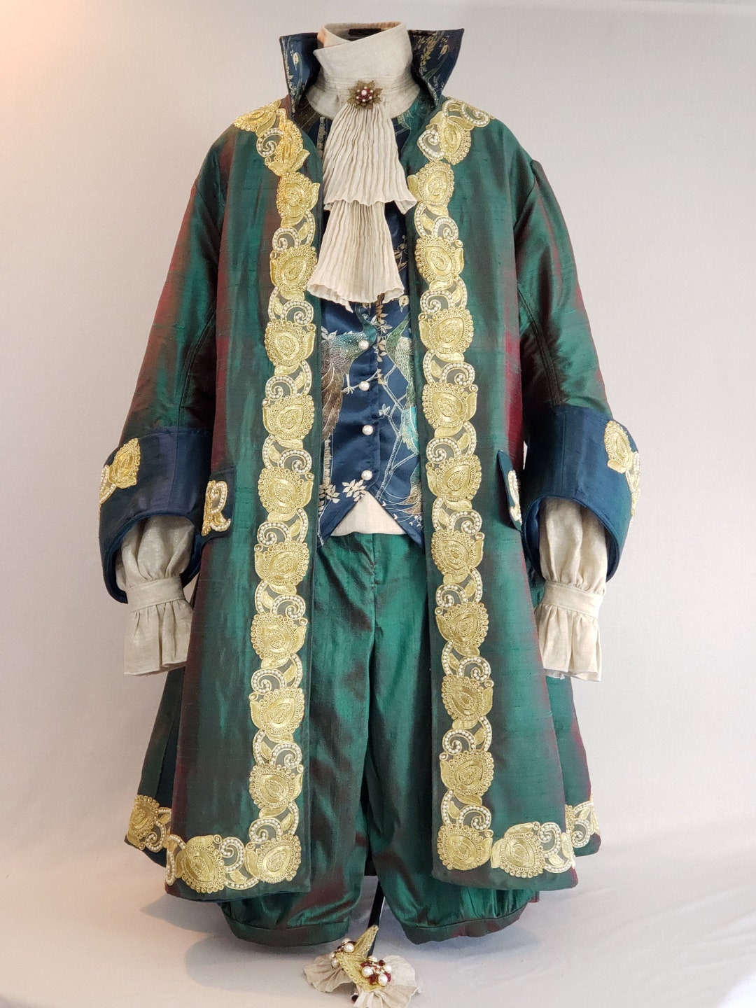 Historical Costume Louis XIV Dandy Pirate Teal Gold Lace Silk Linen ...