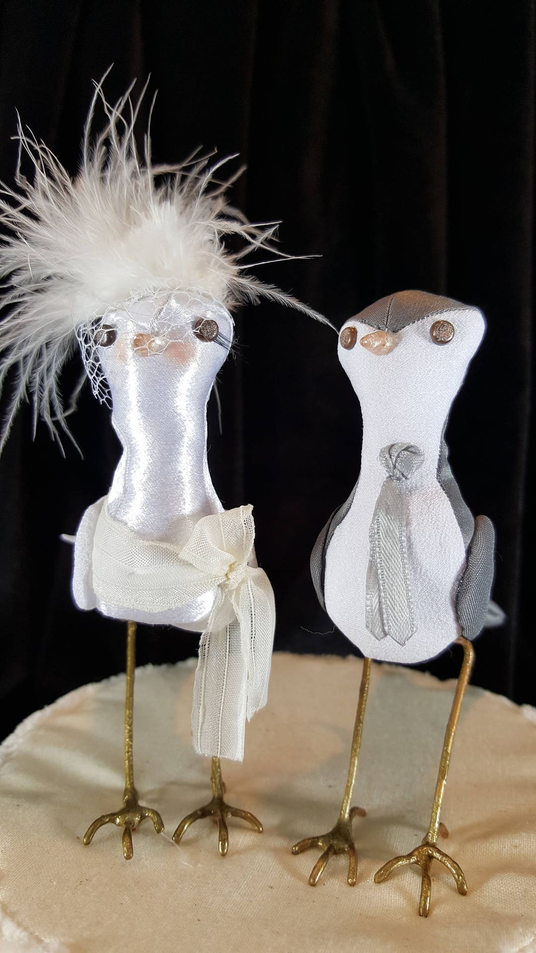 Cake Topper Miniature Birds Bride Groom Dress Feather Suit Tie Birdcage ...