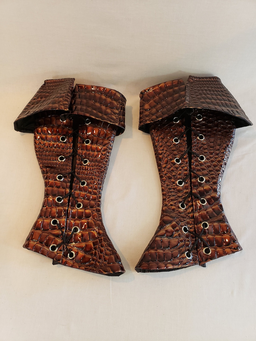 Boot Spats Faux Boots Fake Boot Tops Lace up Alligator Vinyl - Etsy