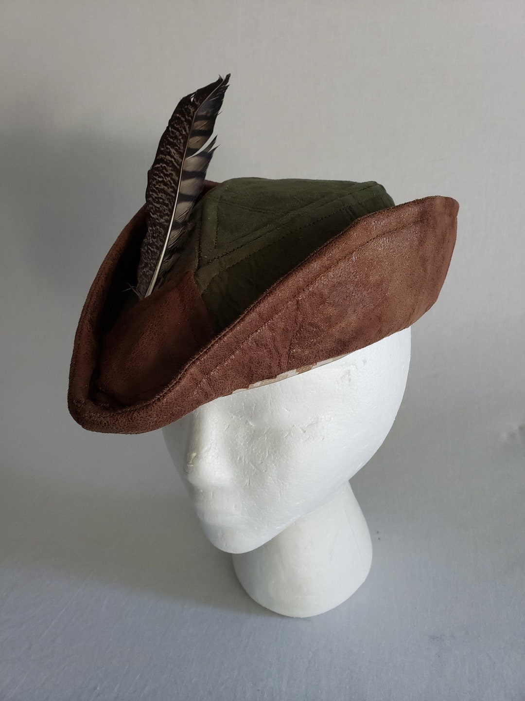 Robin Hood Hat Olive Green Brown Suede Pheasant Feather - Etsy