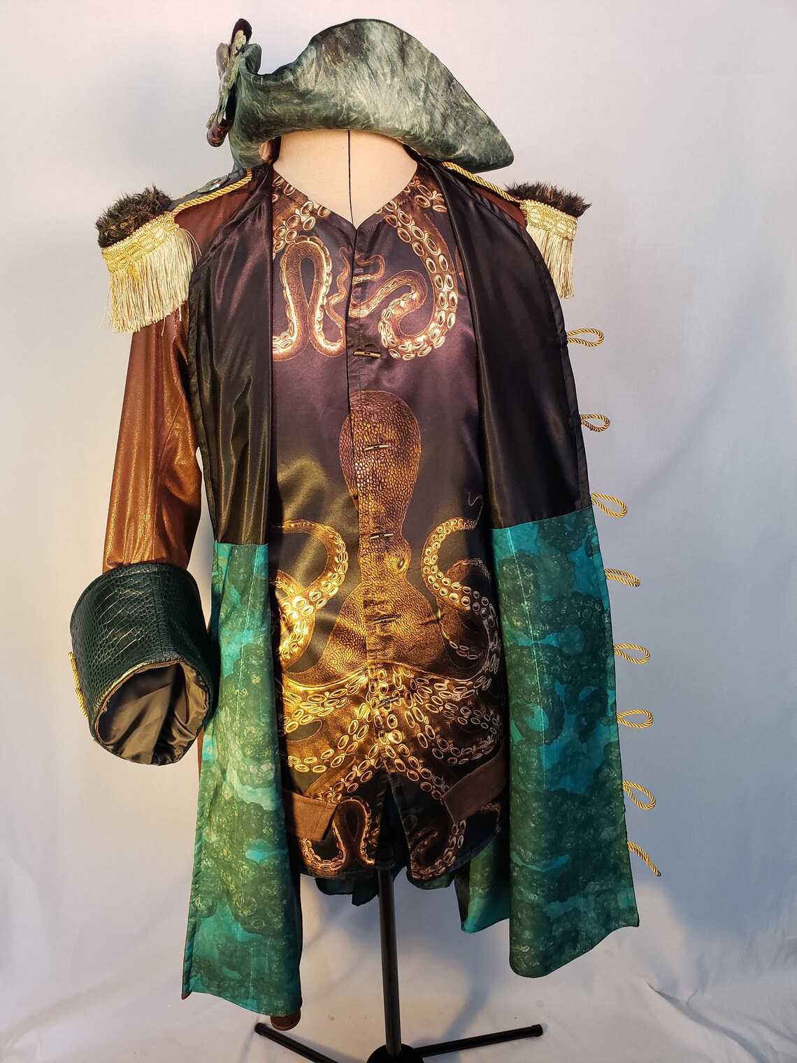 Pirate Costume 3 Piece Faux Leather Jacket Skull and Crossbones Coin ...