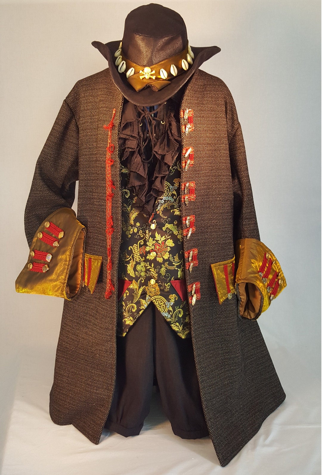 Pirate Costume 5 Piece Faux Leather Hat Shell Skull and Crossbones ...