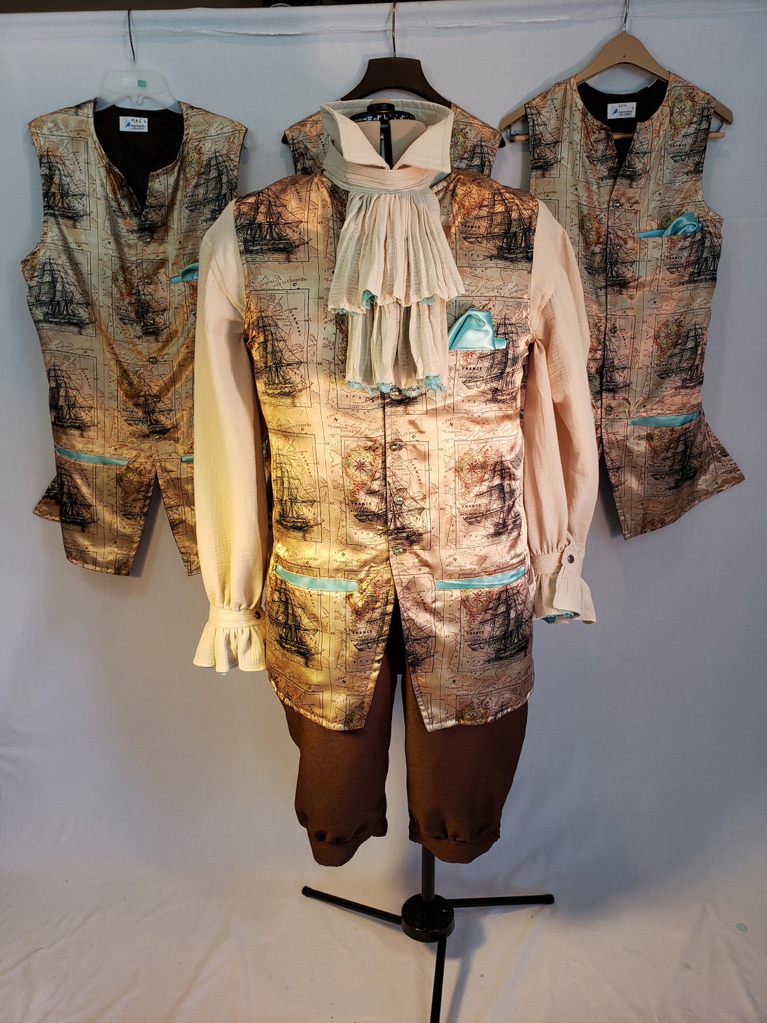 Pirate Groom Costume 6 Piece With 3 Groomsmen Matching Vests Map Satin ...
