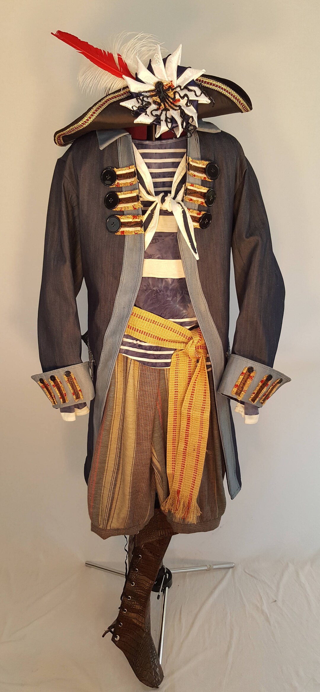 Pirate Costume 7 Piece Jacket Sailor Shirt Bandana Collar Belt Breeches ...