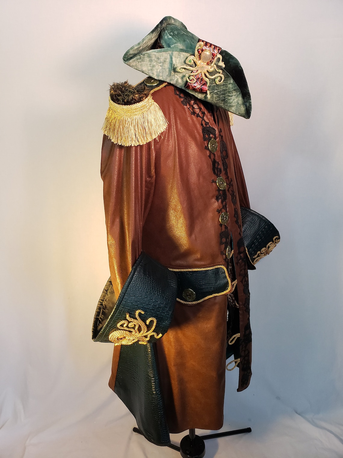 Pirate Costume 3 Piece Faux Leather Jacket Skull and Crossbones Coin ...