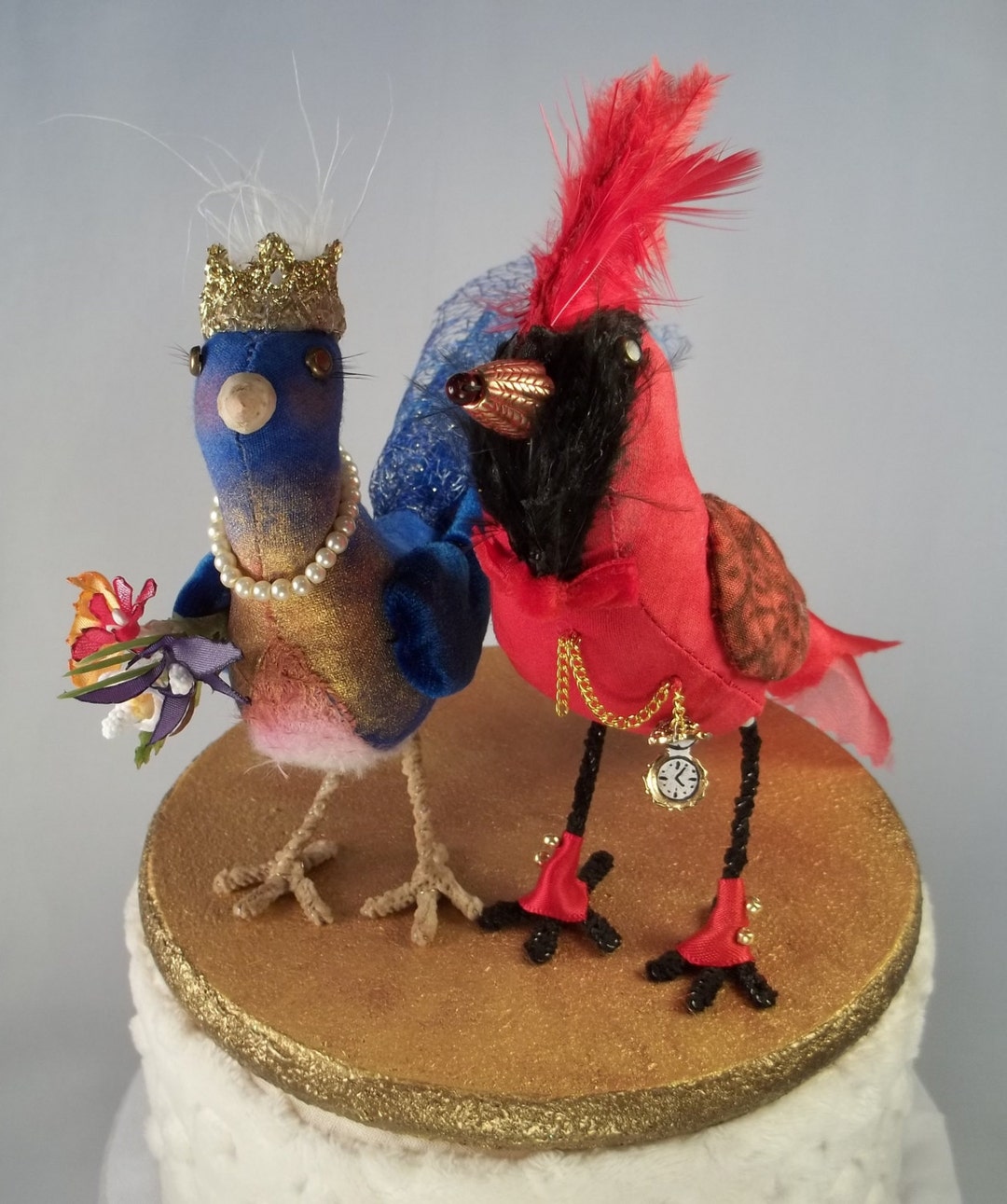 Cake Topper Miniature Birds Cardinal Blue Bird Red Feathers Wildflowers ...