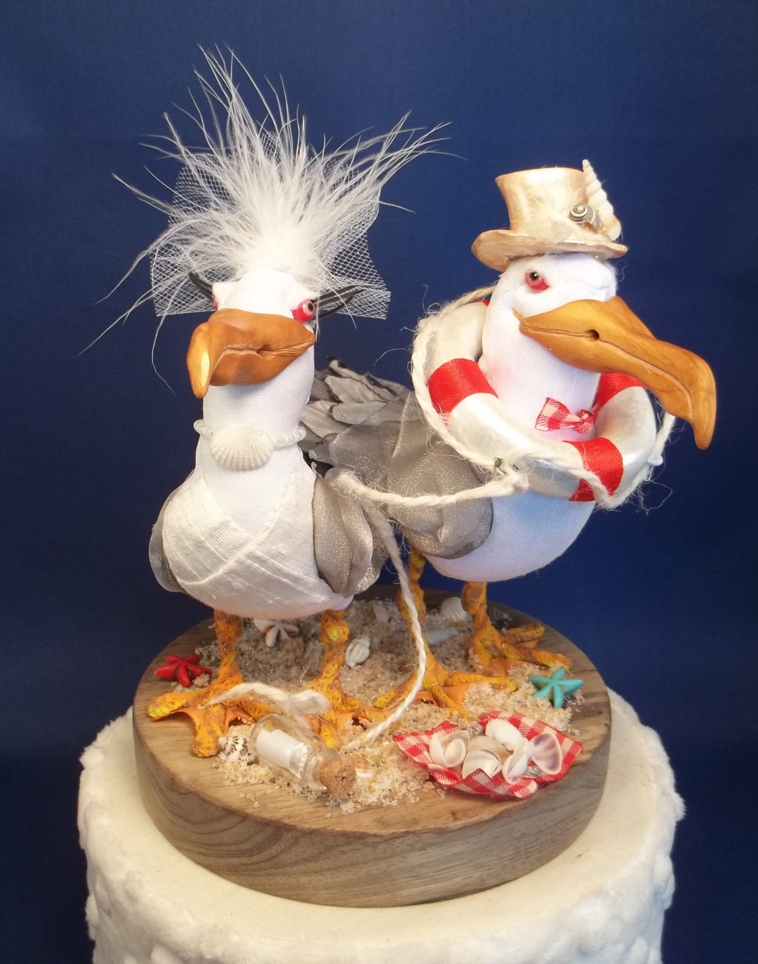 Cake Topper Miniature Birds Bride Groom Seagulls Feathers Life ...