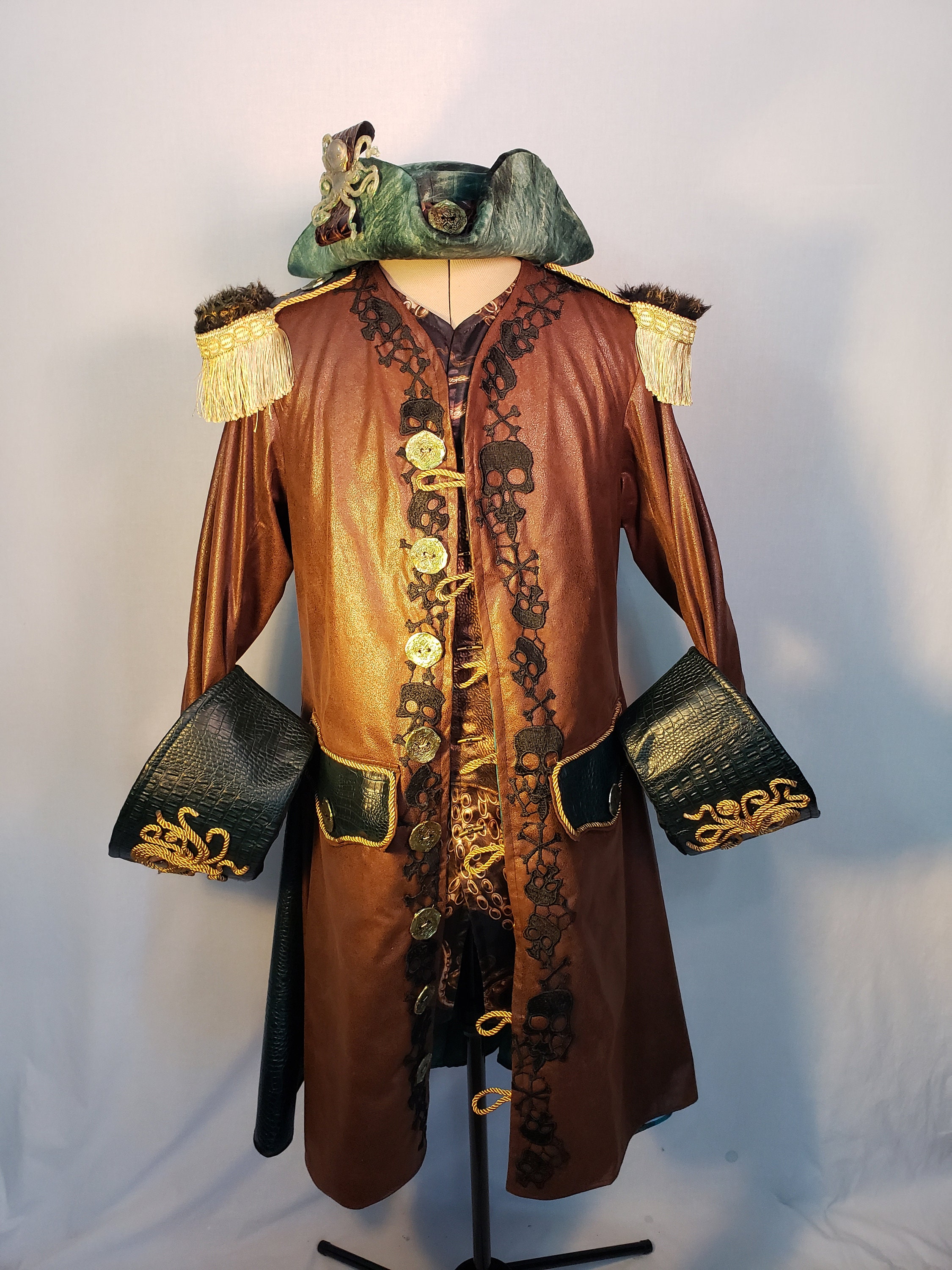 Pirate Costume 3 Piece Faux Leather Jacket Skull and Crossbones Coin ...