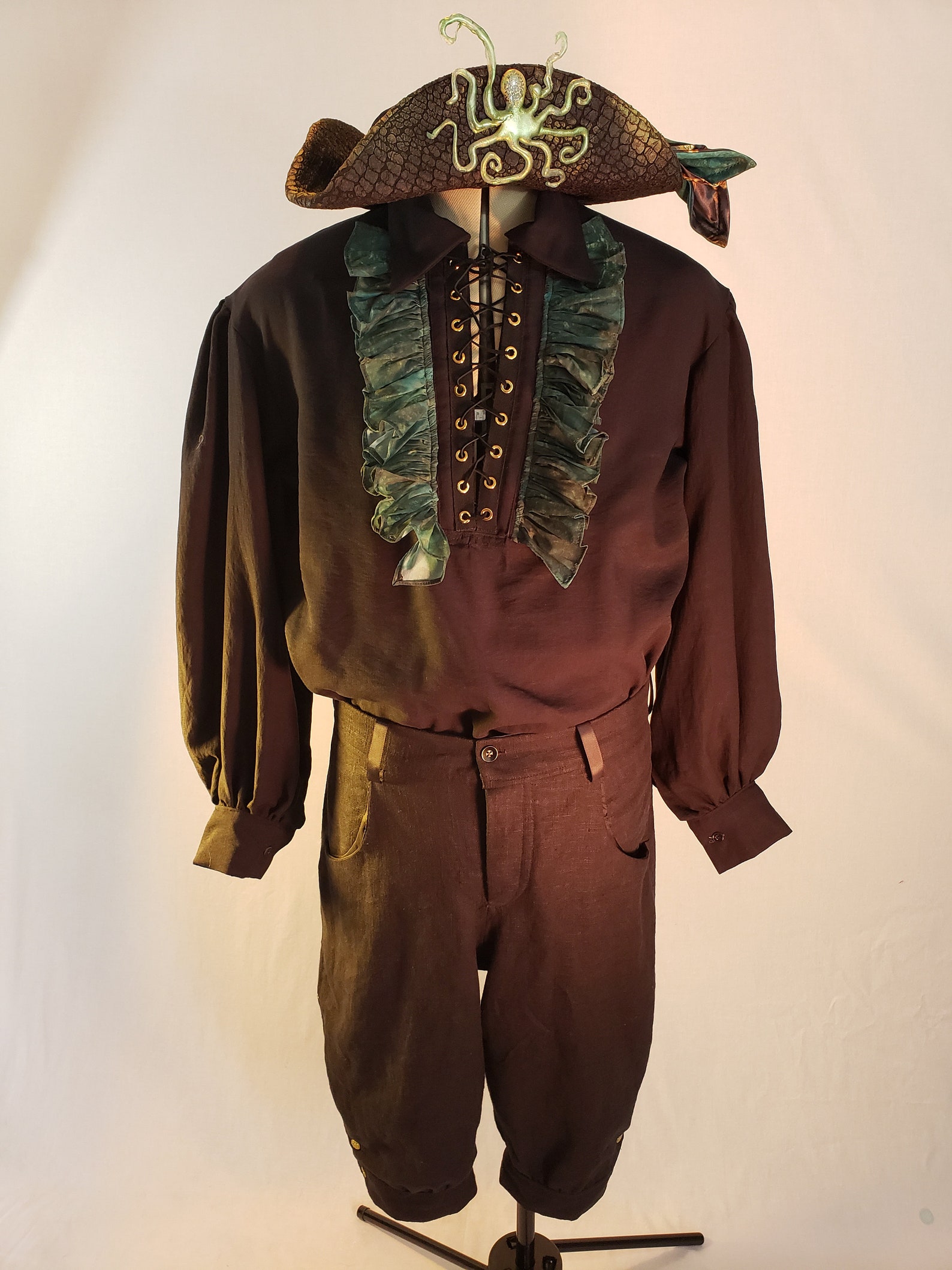 Pirate Costume 6 Piece Hat Tricorn Jacket Vest Waistcoat Pants Trousers ...