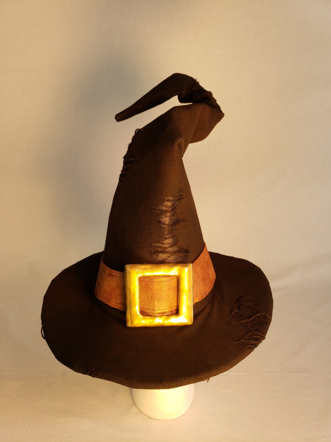 Witch Hat Black Tattered Worn Shredded Brown Band Gold Buckle - Etsy