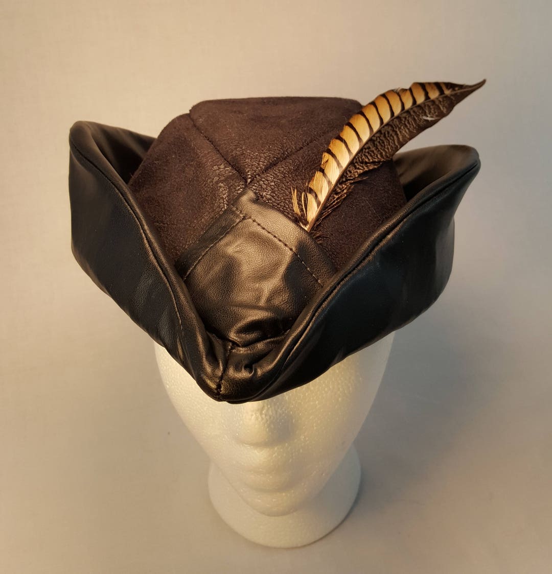 Robin Hood Hat Black Leather Suede Pheasant Feather - Etsy
