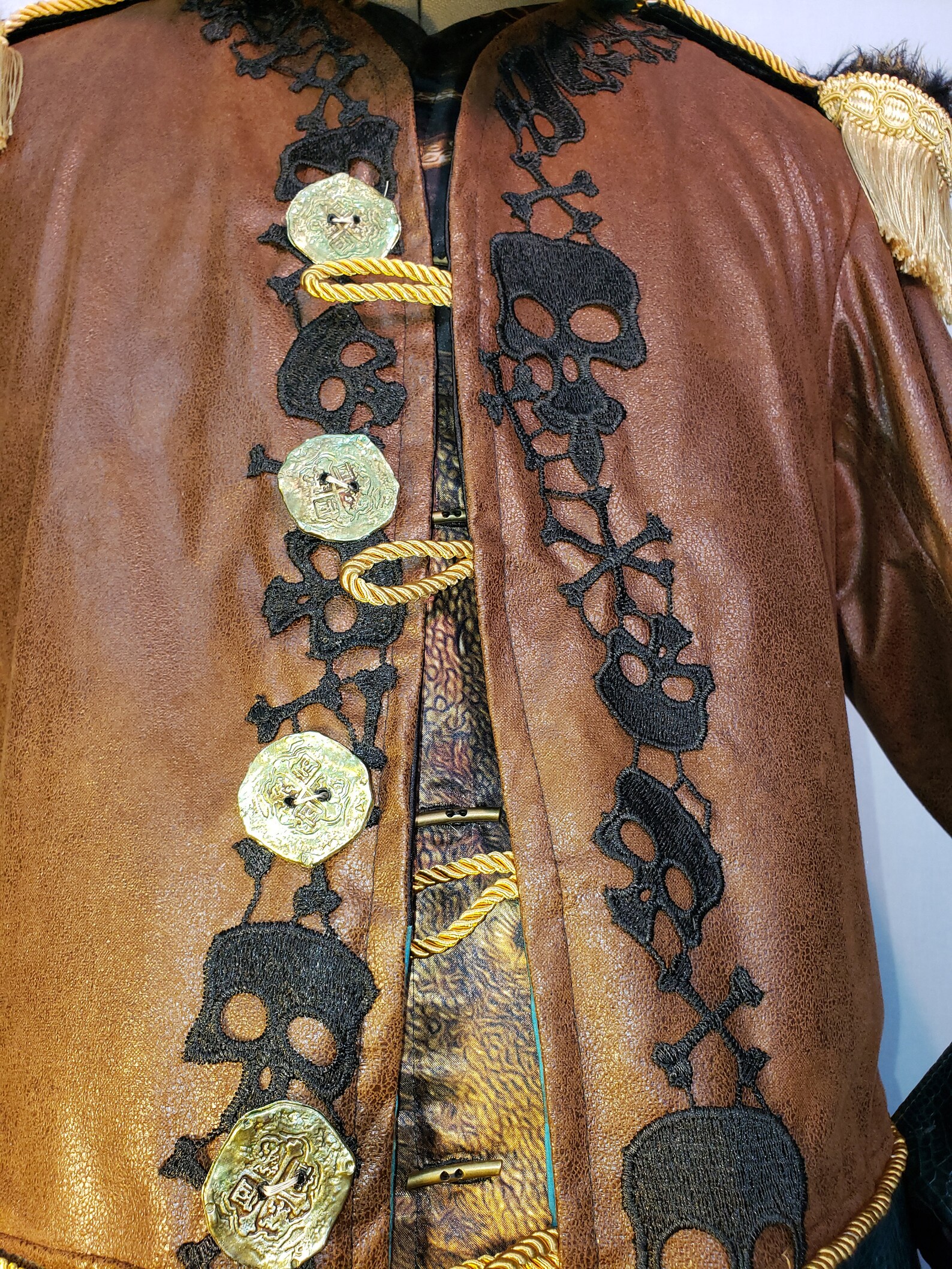 Pirate Costume 3 Piece Faux Leather Jacket Skull and Crossbones Coin ...