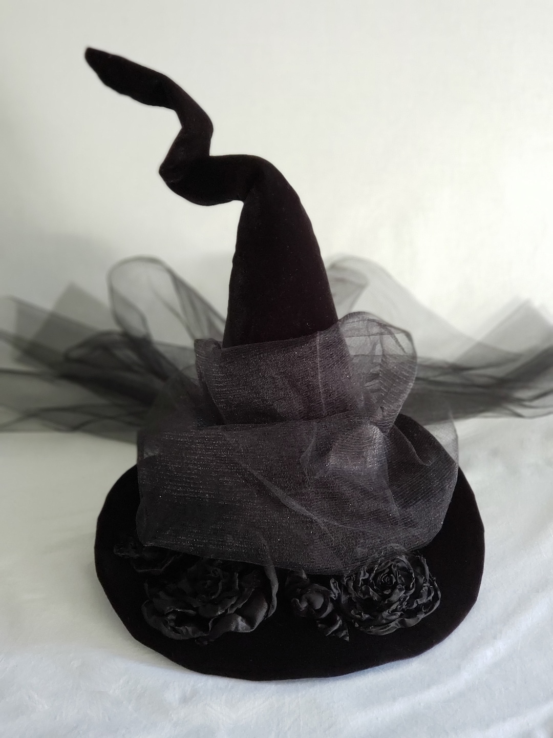 Witch Hat Black Velvet Ruched Veils Flowers - Etsy