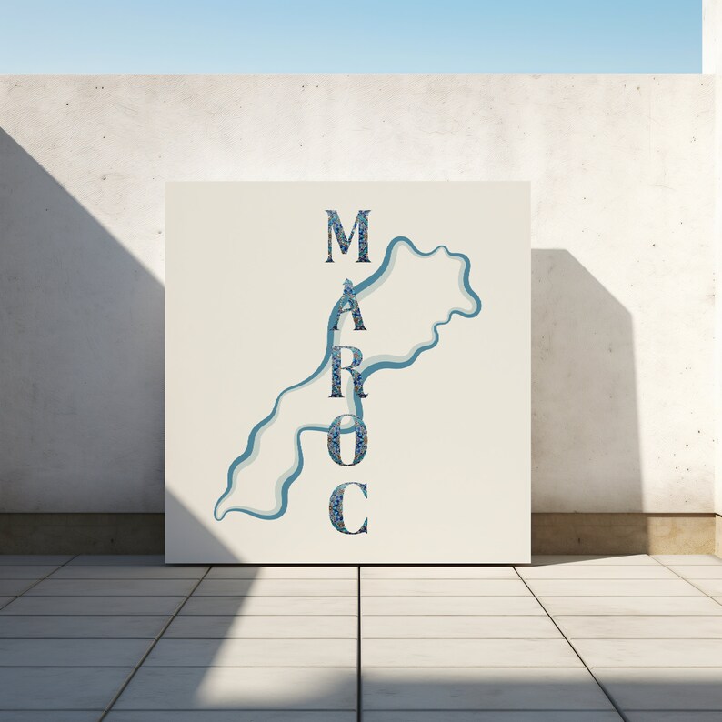 Blue Morocco Map Zellige & Mosaic Colorful Poster Digital Download ...