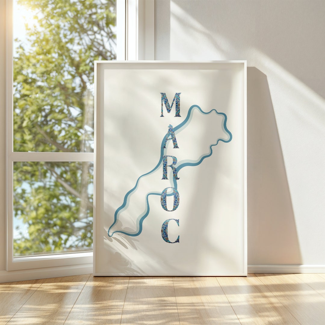 Blue Morocco Map Zellige & Mosaic Colorful Poster Digital Download ...