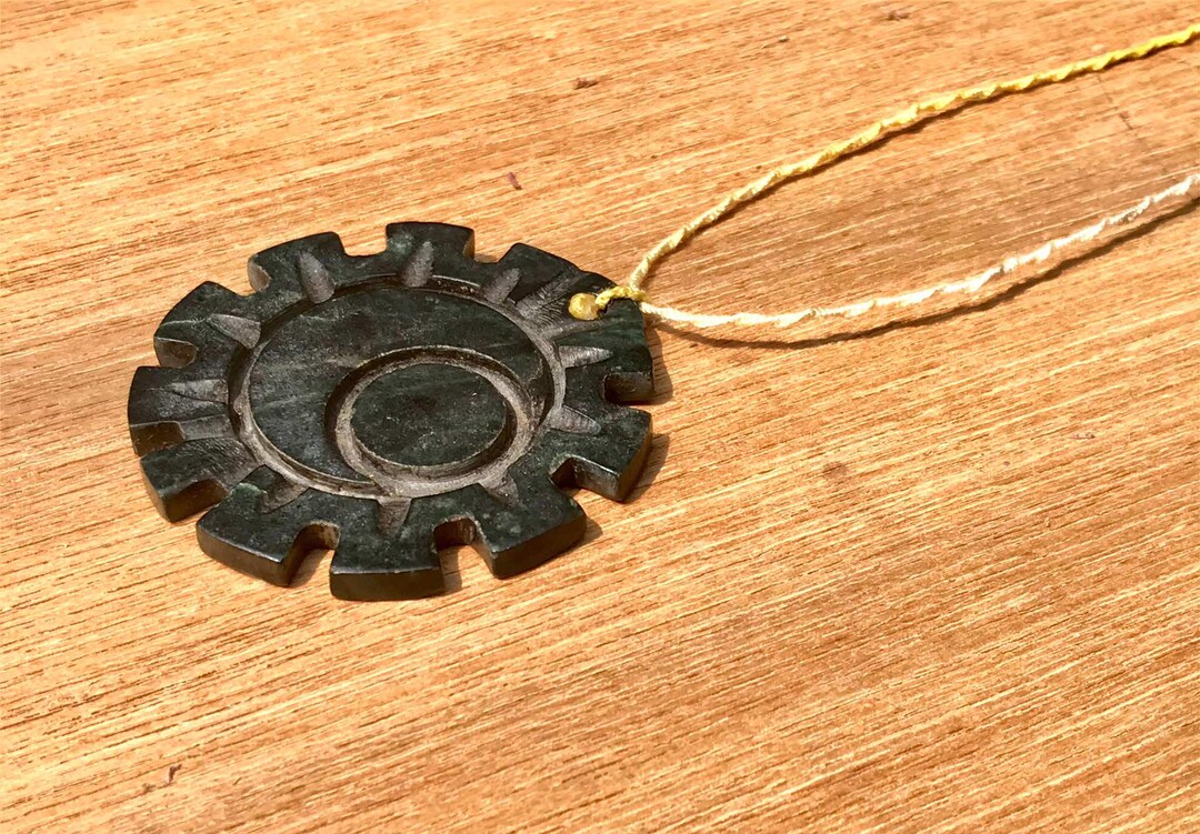 Moon and Sun Pendant in Serpentine Stone, Antique Guatemalan Jade Style ...