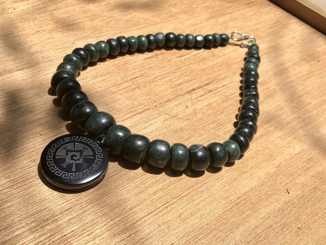 Hunab Ku Pendant, Mayan Symbol, Black Obsidian Medallion With Ancient ...