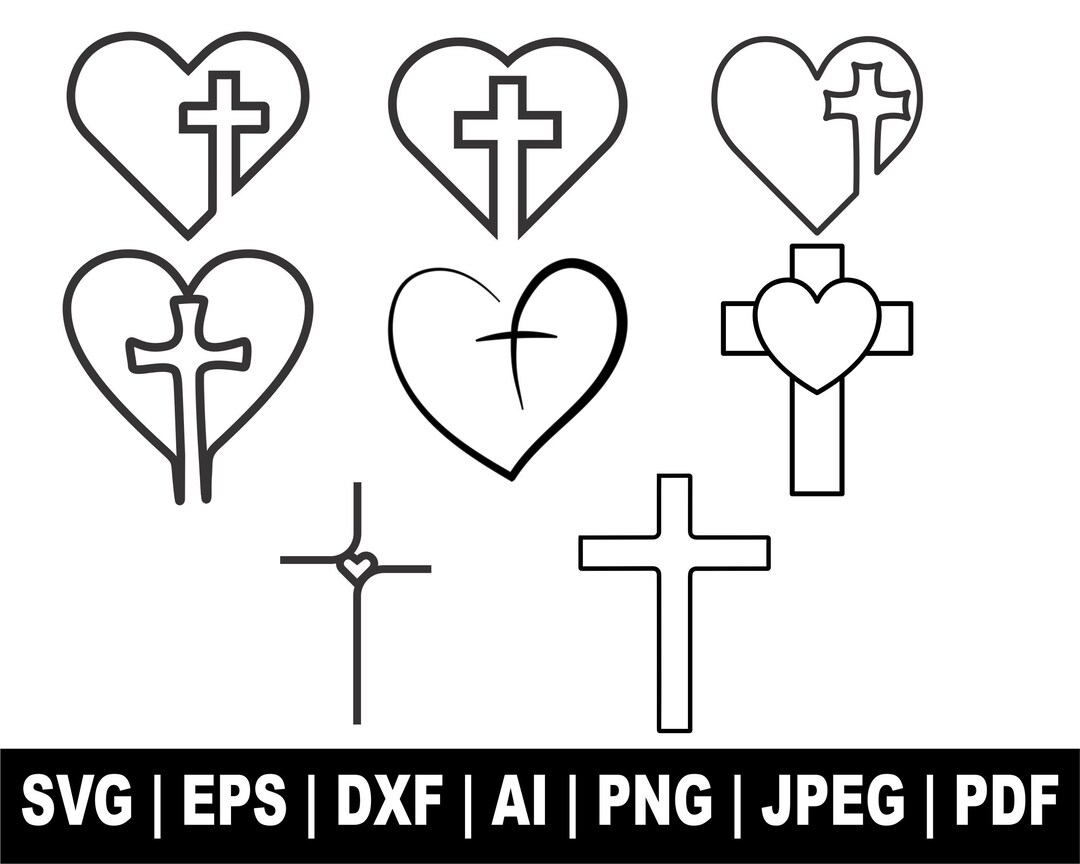Heart Cross Svg, Christian Heart Svg Bundle, Jesus Heart Svg, Faith Svg ...