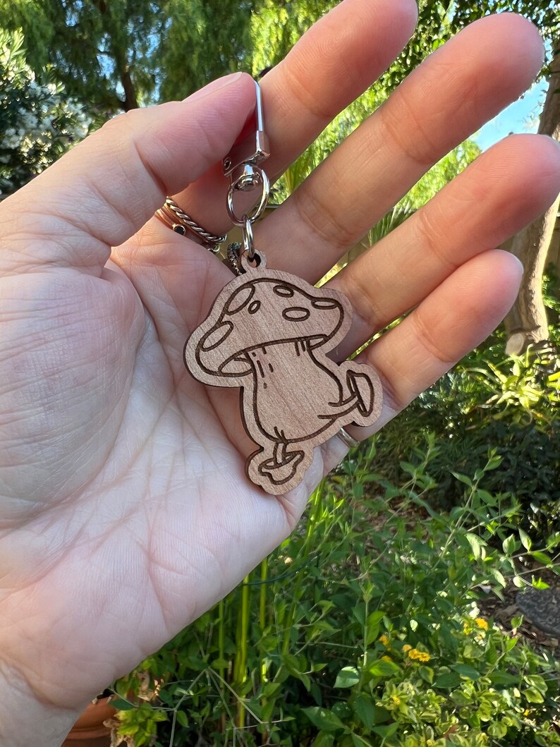 Walking Dungeon Mushroom Laser Cut Wood Keychain Charm - Etsy