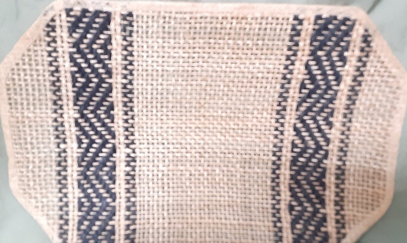 Set of 6 Placemats Navy & Natural Abaca Fiber Zigzag Stripe Hand Made ...