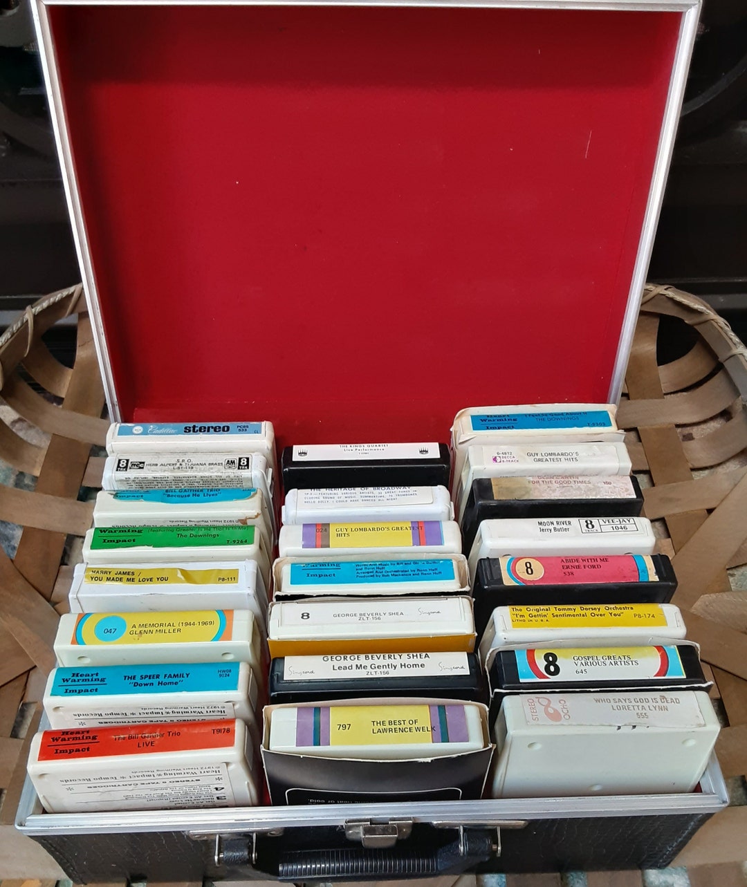 Vintage 23 8 Track Cassettes in 8 Track Travel Storage Case Black Faux ...