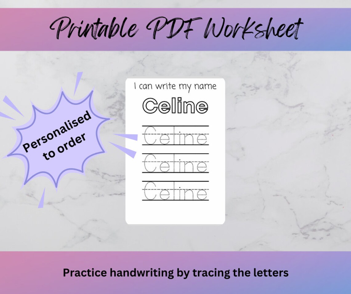 Handwriting Practice Personalised Personal Name Custom Trace Worksheet ...