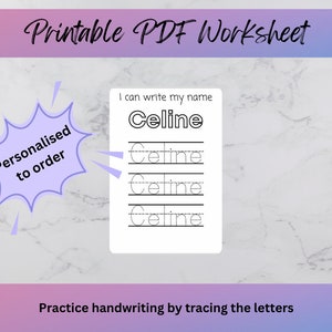 Handwriting Practice Personalised Personal Name Custom Trace Worksheet ...