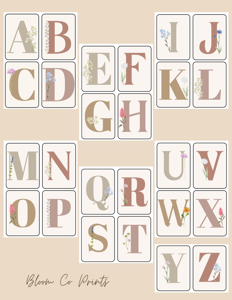 Wildflower Alphabet Cards, Preschool Cards, Homeschool Alphabet, Nature ...