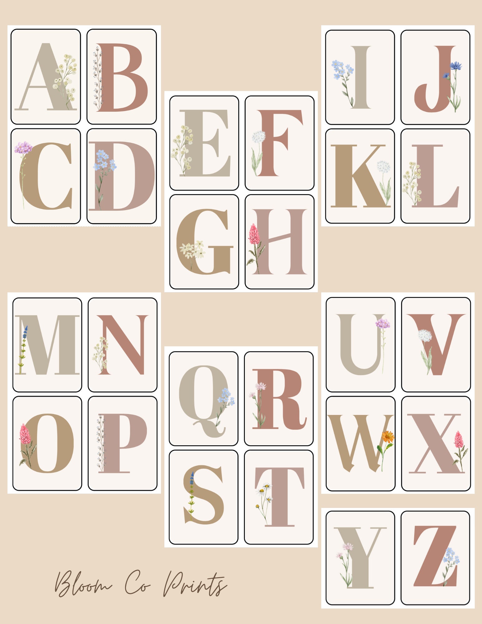 Wildflower Alphabet Cards, Preschool Cards, Homeschool Alphabet, Nature ...