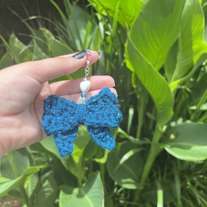 Cute and Coquette Handmade Crochet Beaded Bow Key Chain - Etsy