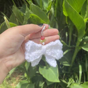 Cute and Coquette Handmade Crochet Beaded Bow Key Chain - Etsy