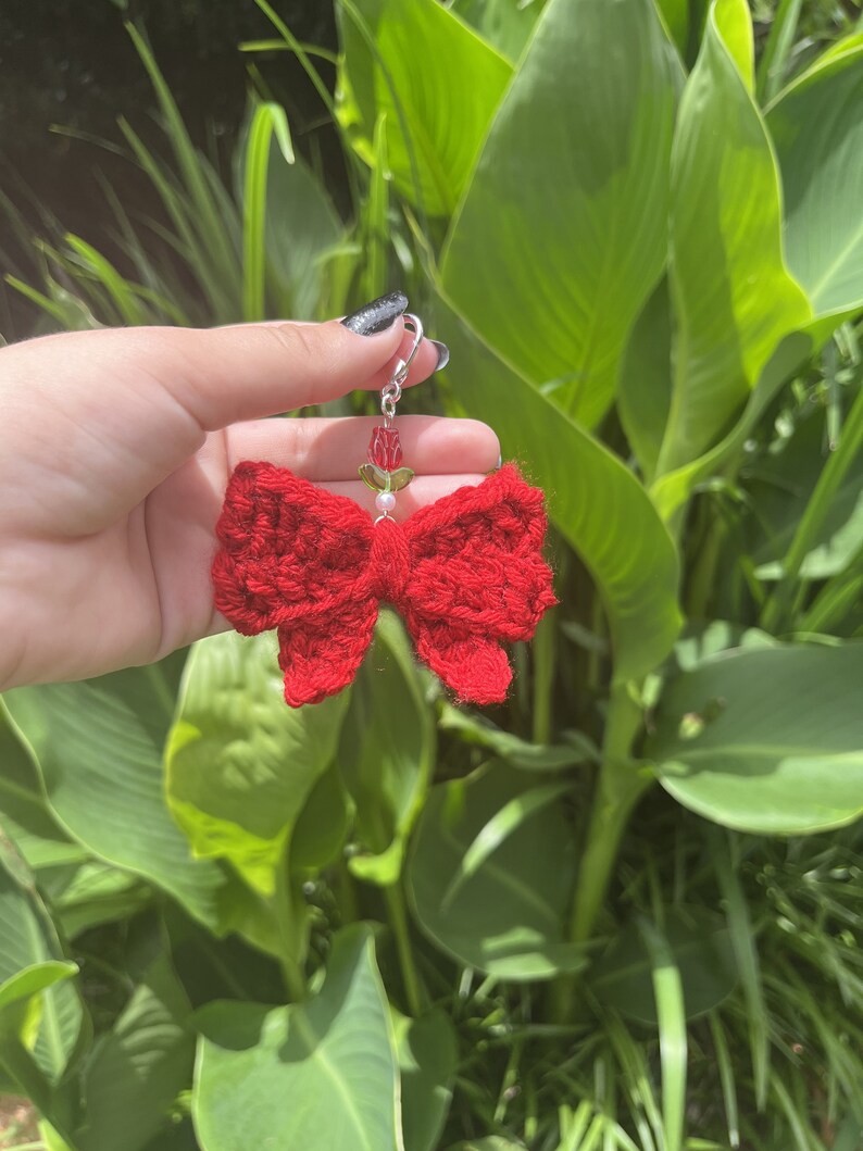 Cute and Coquette Handmade Crochet Beaded Bow Key Chain - Etsy