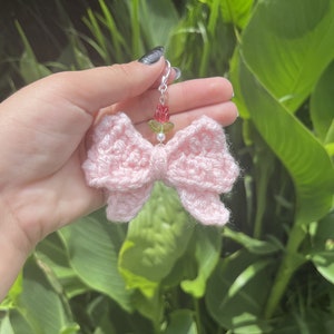 Cute and Coquette Handmade Crochet Beaded Bow Key Chain - Etsy