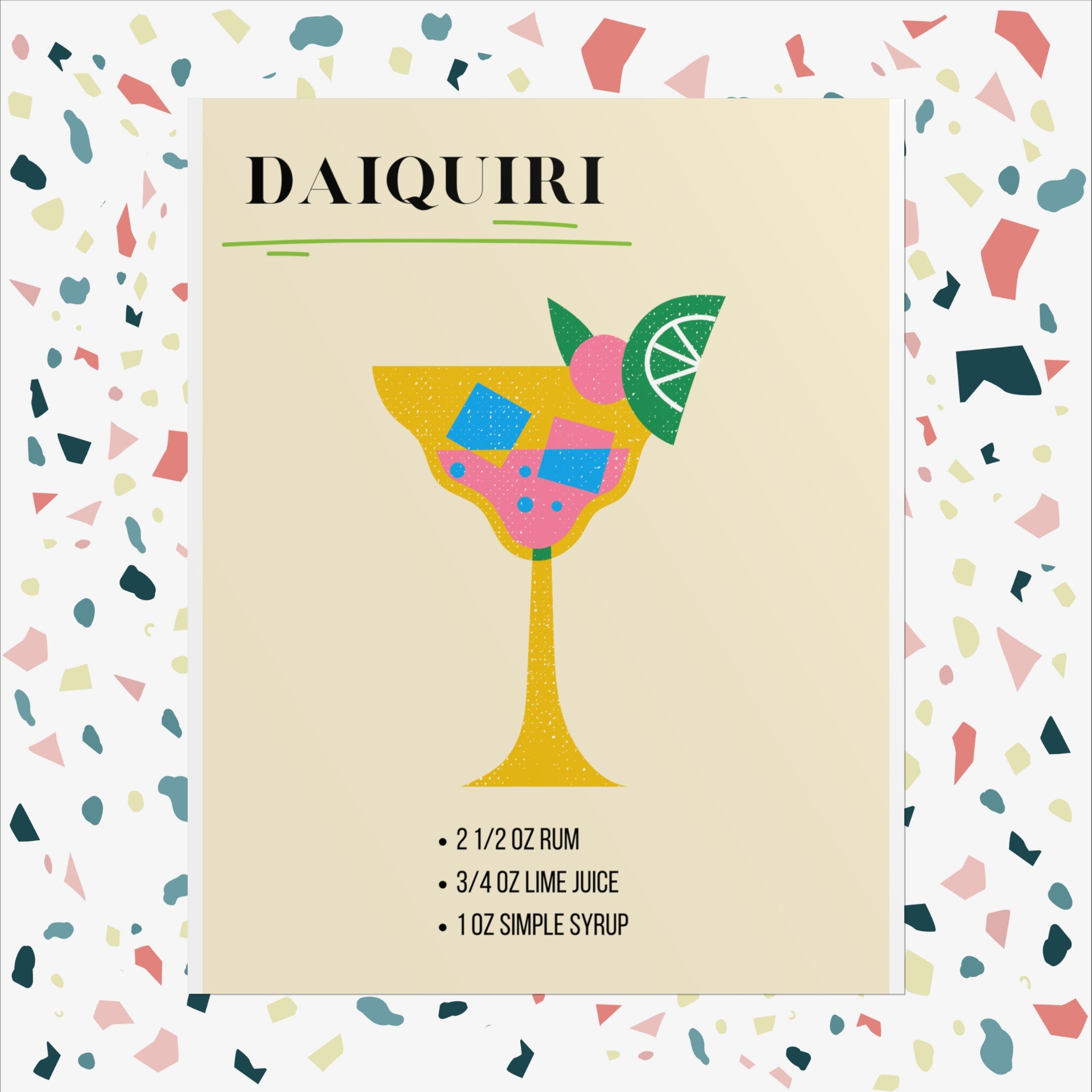 Daiquiri Cocktail Poster, Cocktail Poster, Cocktail Art, Cocktail Gift ...