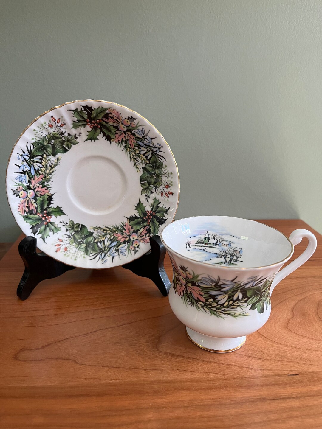 Royal Standard Tea Cup and Saucer Winter Pond Scene Bone China Made in ...