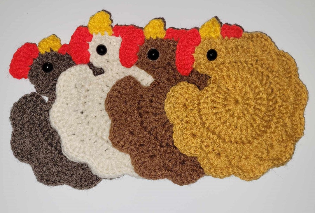Crocheted Chicken Coaster Set - Etsy