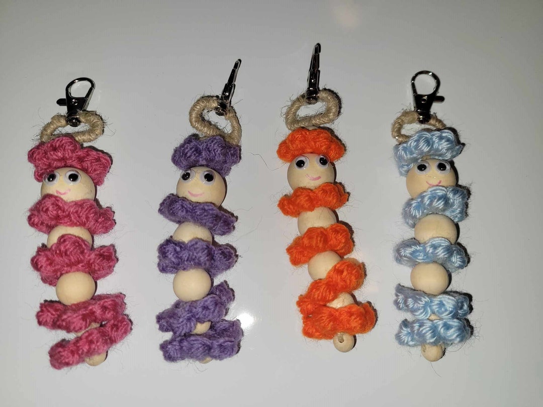 Crocheted Caterpillar and Bead Keychain - Etsy